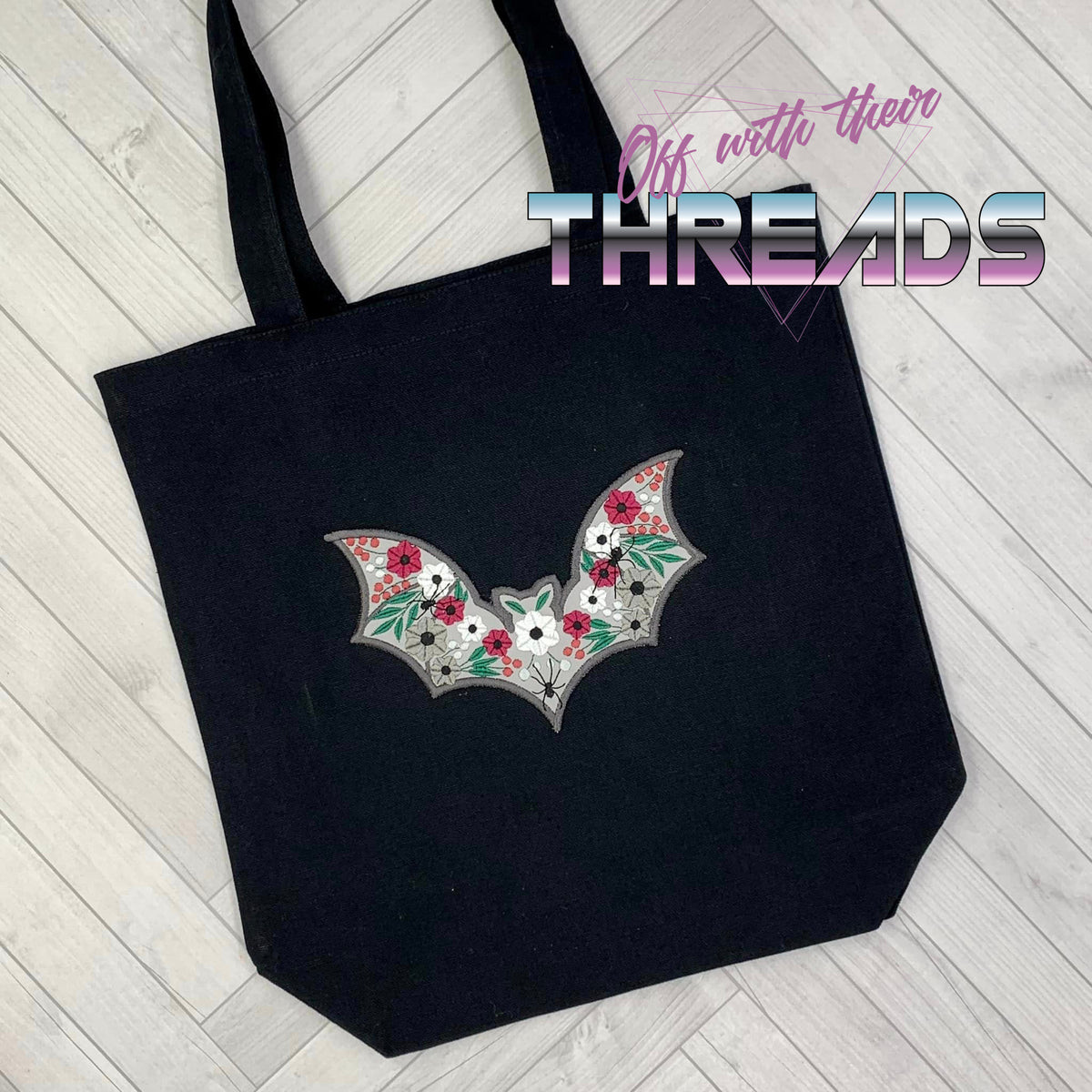 DIGITAL DOWNLOAD Floral Goth Bat Applique 4 SIZES INCLUDED – Off With ...