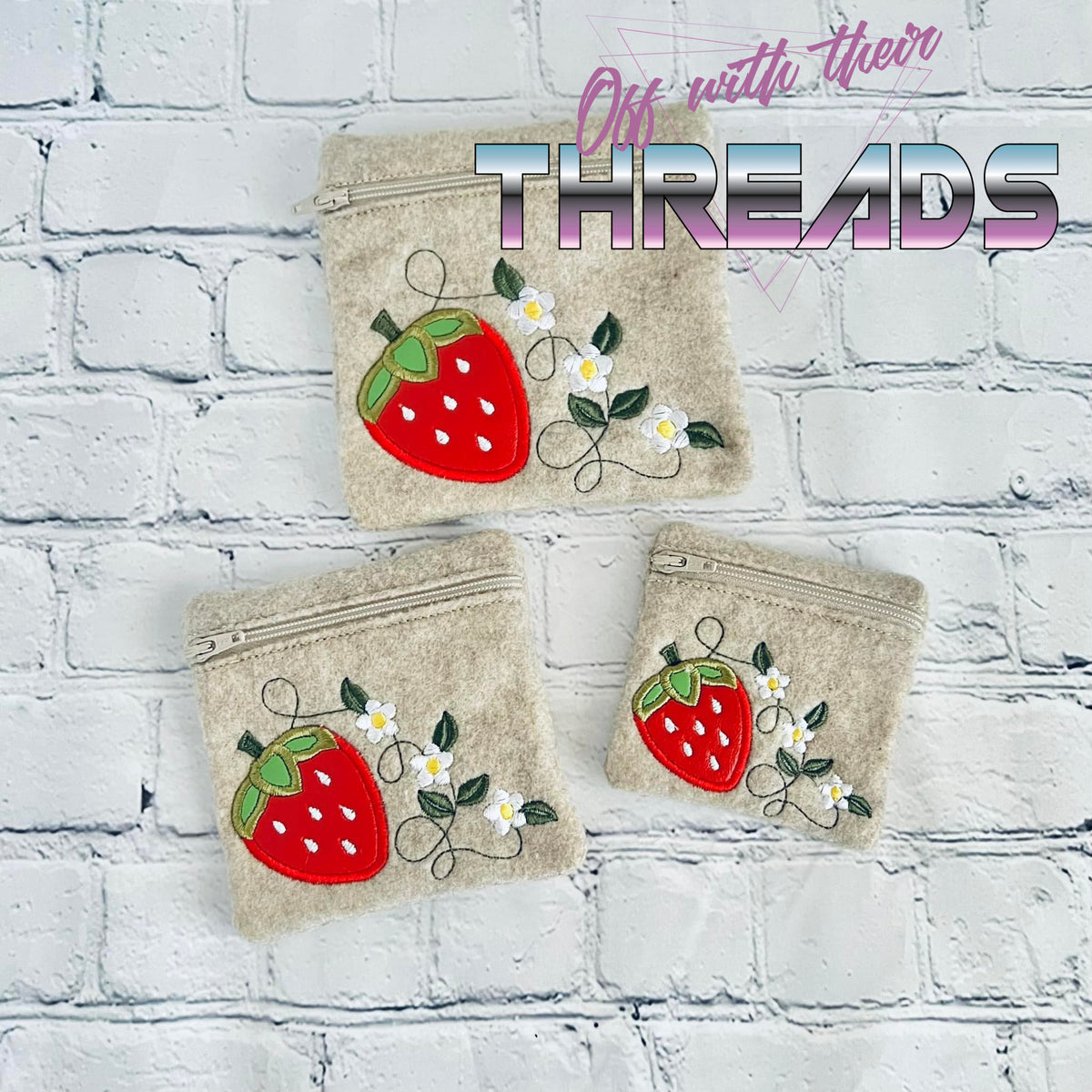 DIGITAL DOWNLOAD Applique Strawberry Zipper Bag Set Lined and Unlined ...
