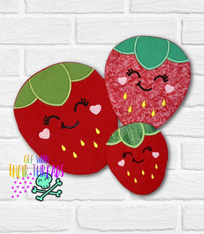 DIGITAL DOWNLOAD Applique Strawberry Mug Rug Set 3 SIZES INCLUDED JUNE ...