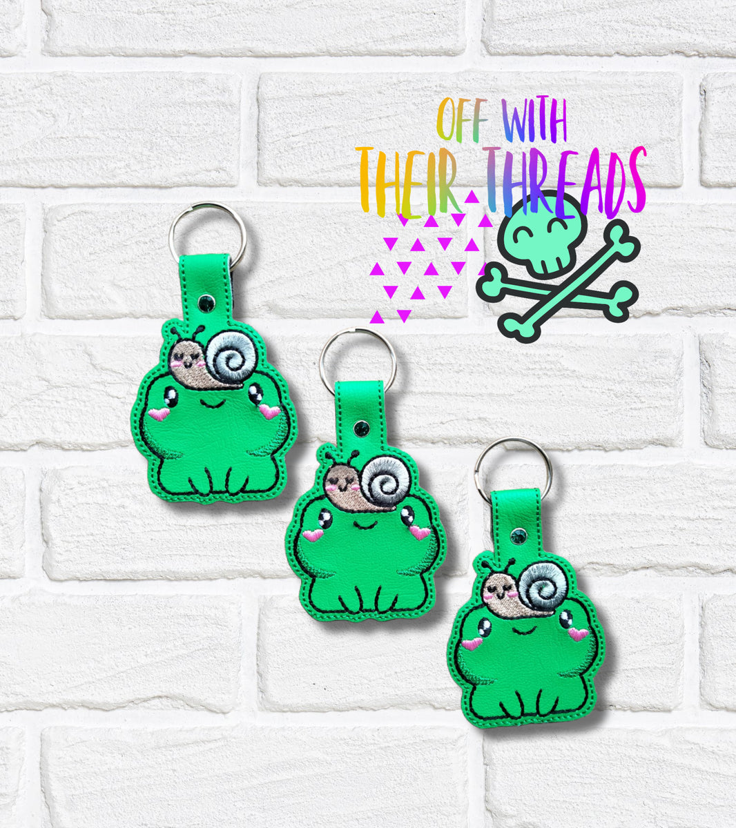 DIGITAL DOWNLOAD Frog and Snail Snap Tab Key Chain – Off With Their Threads