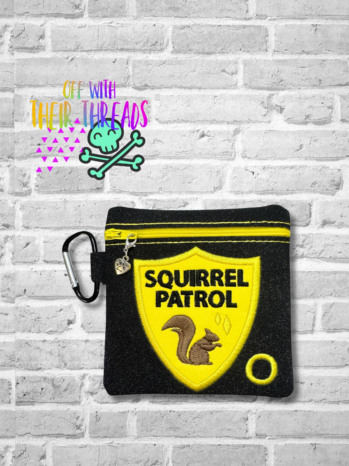 DIGITAL DOWNLOAD 5x5 Applique Squirrel Patrol Dog Poo Bag Holder – Off With Their Threads