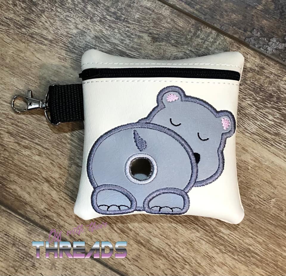 DIGITAL DOWNLOAD 5x5 ITH Applique Hippo Bum Poo Zipper Bag Lined and U ...