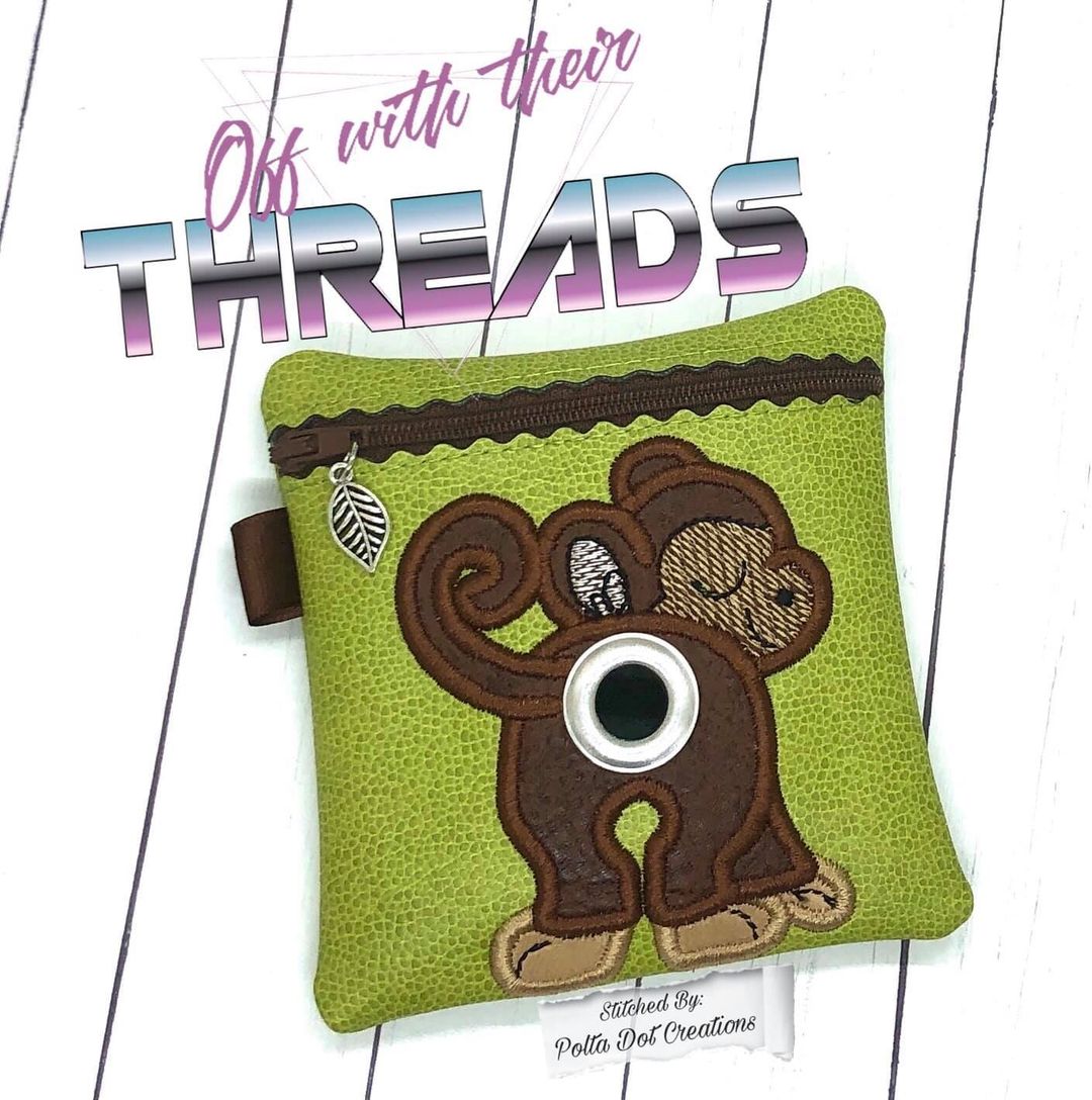 DIGITAL DOWNLOAD 5x5 ITH Applique Monkey Bum Poo Zipper Bag Lined and ...