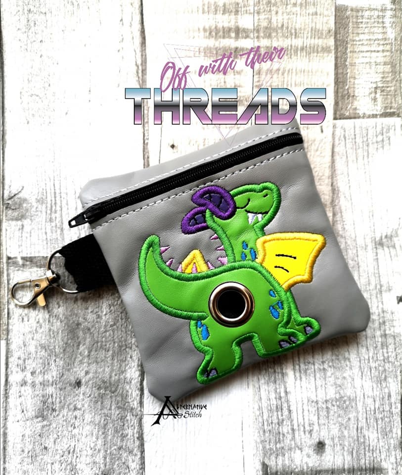 DIGITAL DOWNLOAD 5x5 ITH Applique Dragon Bum Poo Zipper Bag Lined and ...
