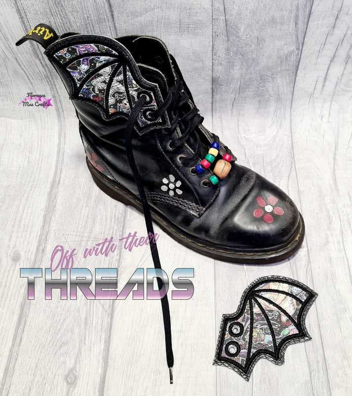 DIGITAL DOWNLOAD Applique Bat Shoe Wings Boot SATIN AND BEAN STITCH EY ...