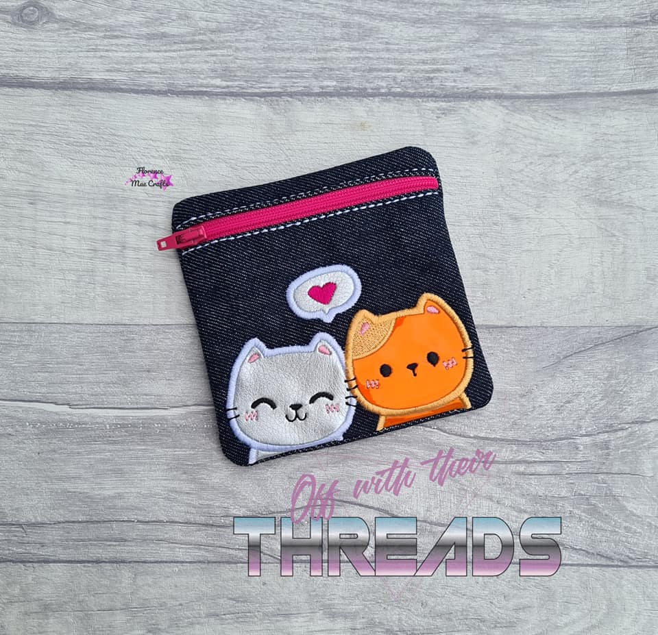 DIGITAL DOWNLOAD Applique Heart Kitties Zipper Bag Lined and Unlined ...